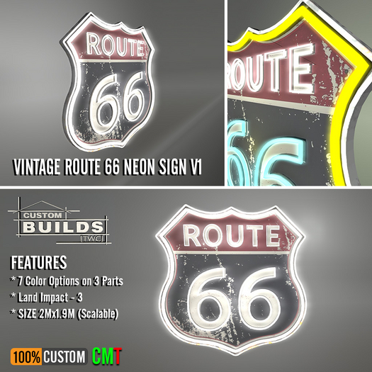Second Life Marketplace - [TWC] - Vintage Route 66 Neon Sign V1